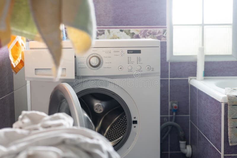Washing Machine Broken in the Bathroom Stock Photo - Image of service ...