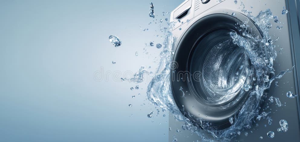 The Washing Machine Captures a Dynamic Splash of Water during a Laundry ...