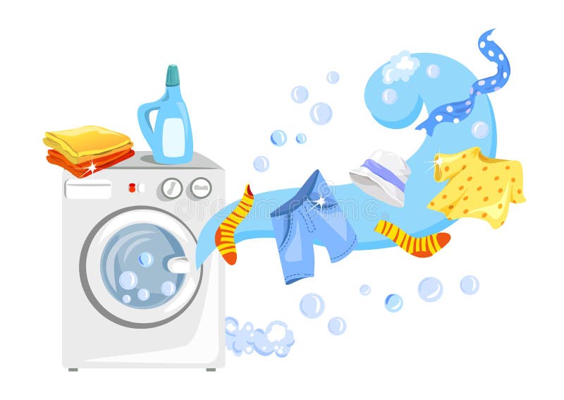 Washing Machine and Clean Clothes Stock Vector - Illustration of ...