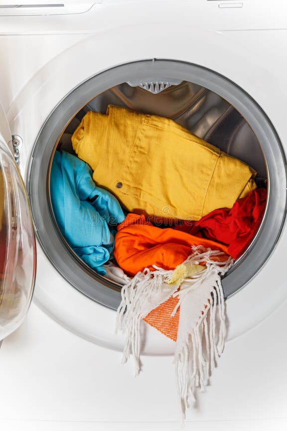 Washing Machine - a Close-up of a Hatch Loaded with Laundry Stock Image ...
