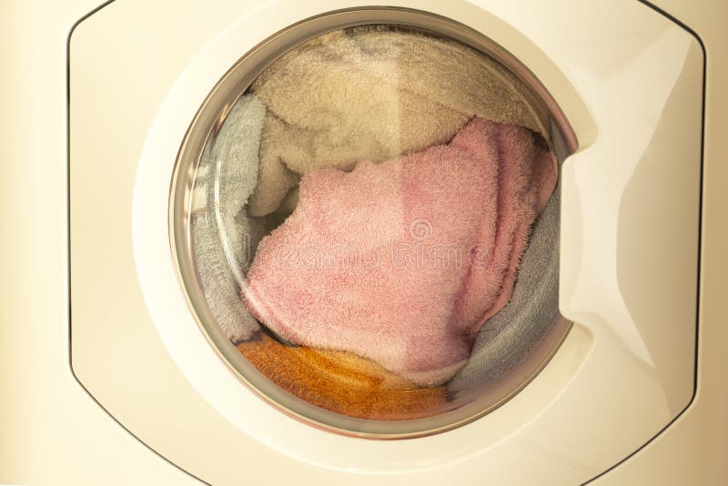 Washing Machine with Clothes, Closeup Stock Image - Image of wash ...