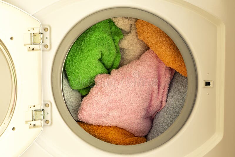 Washing Machine with Clothes Closeup Laundry Day Stock Photo - Image of ...