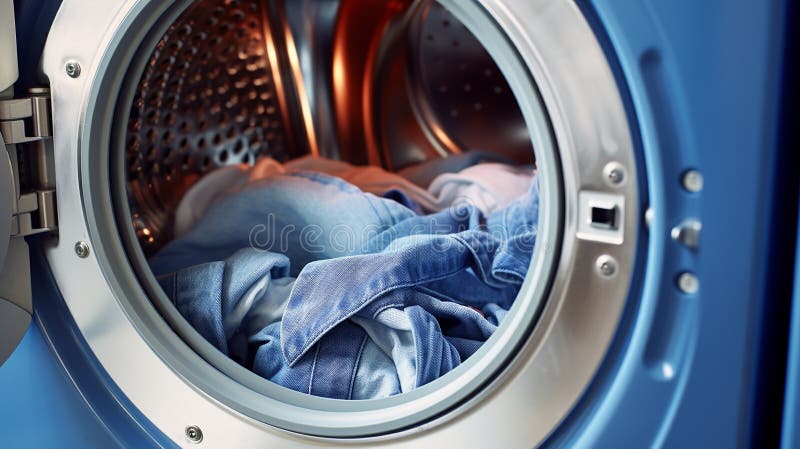 Washing Machine with Clothes Inside, Closeup. Laundry Concept Stock ...