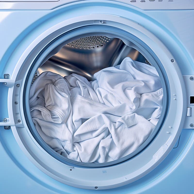 Washing Machine with Clothes Inside, Closeup. Laundry Concept Stock ...