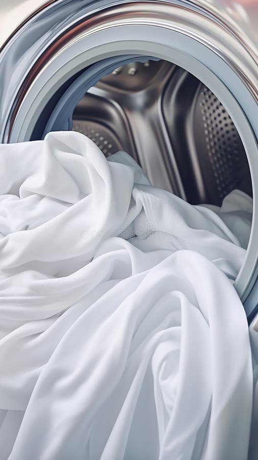Washing Machine with Clothes Inside, Closeup. Laundry Concept Stock ...