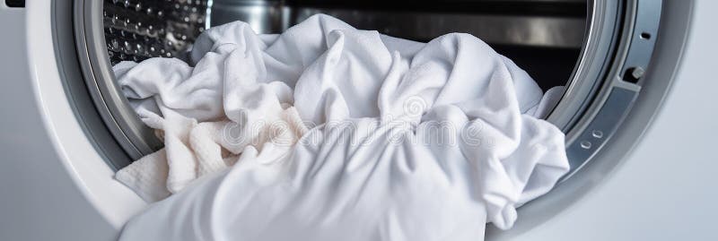 Washing Machine with Clothes Inside, Closeup. Laundry Concept Stock ...