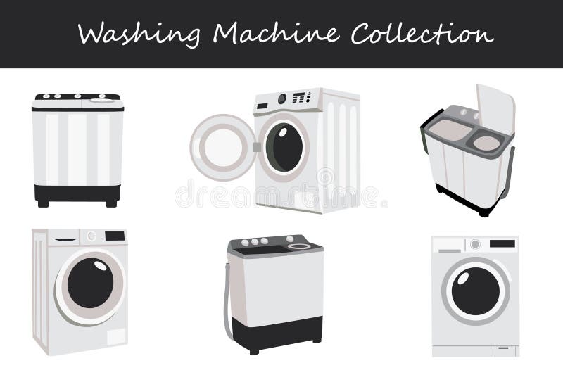 Washing Machine Collection in Different Poses. Vector Illustration ...