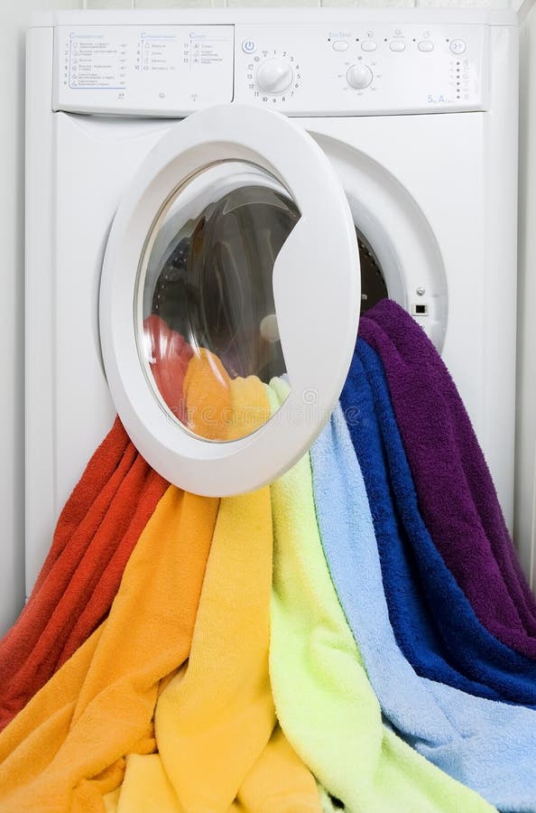 Washing Machine and Colorful Things To Wash Stock Image - Image of ...