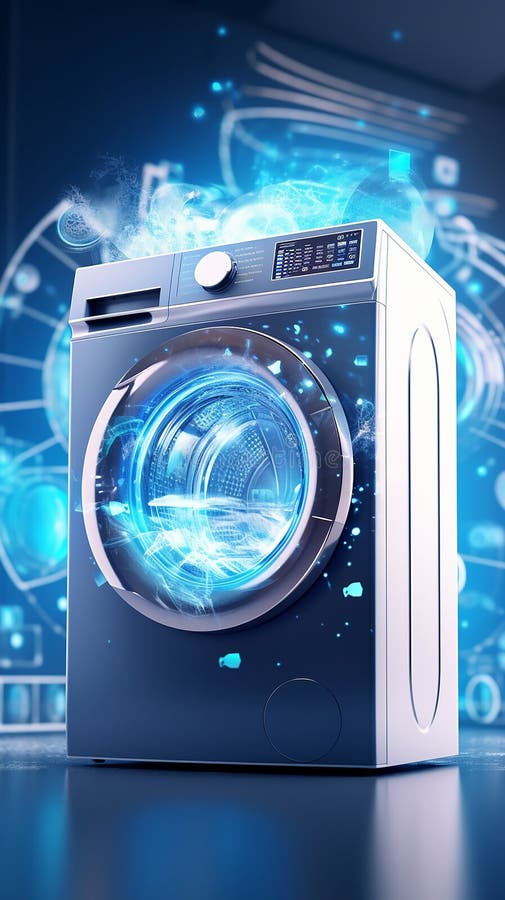 Washing Machine in Dark Room with Neon Light Stock Illustration ...