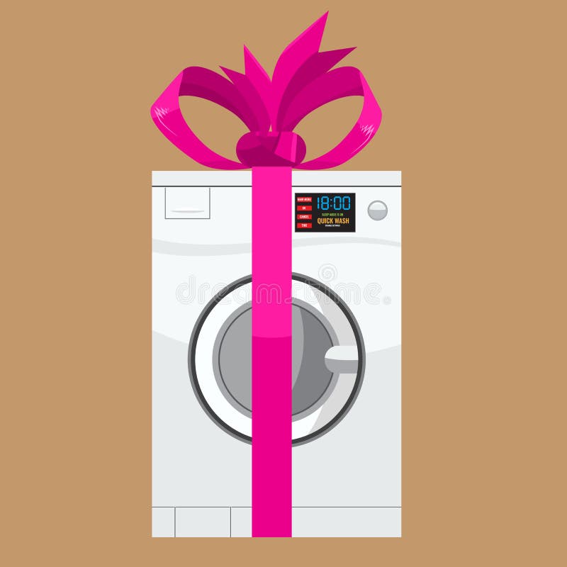 Washing Machine in Detail with Pink Ribbon for Gift. Illustrated Vector ...
