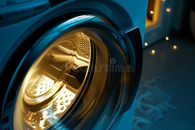 Washing Machine Door Ajar with Light Illuminating Interior Stock Photo ...