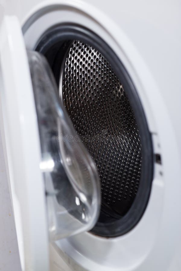Open Washing Machine Door. Setup Washer for Laundry Stock Photo - Image ...