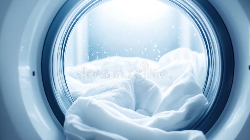 Washing Machine Door with White Clothes and Water Visible Inside Stock ...