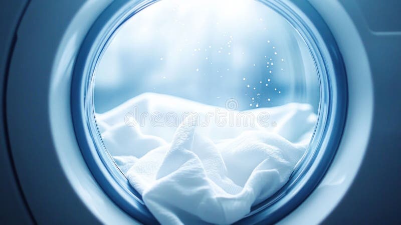 Washing Machine Door with White Clothes and Water Visible Inside Stock ...