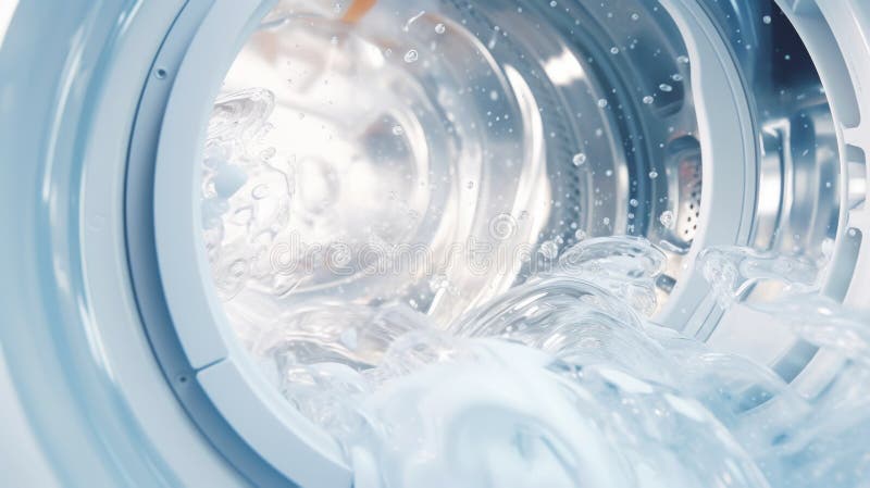 Washing Machine Drum with Water, Closeup. Water Splash with Neon Light ...