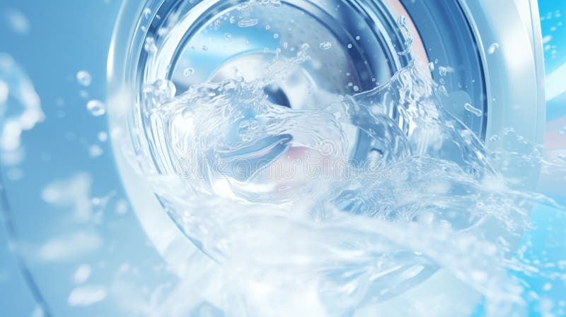 Washing Machine Drum with Water, Closeup. Water Splash with Neon Light ...