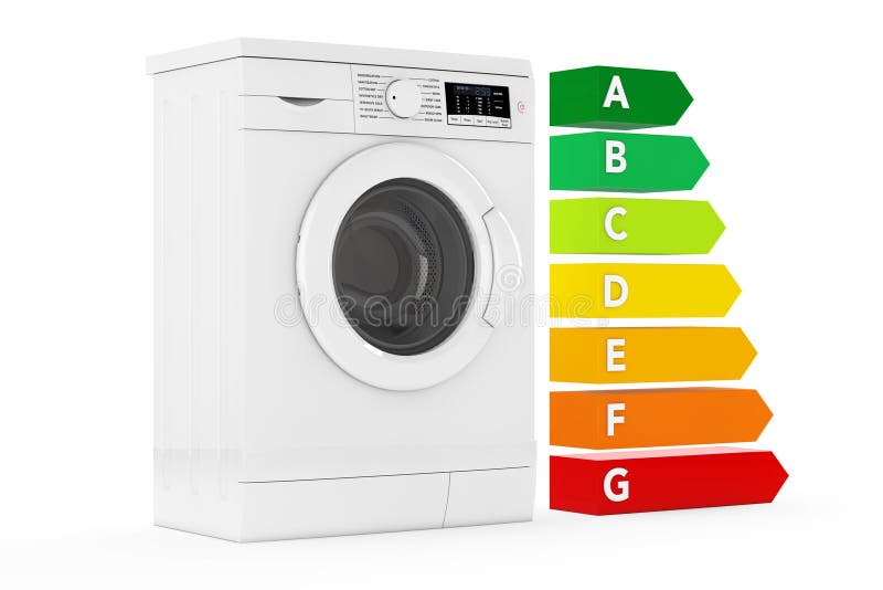 Washing Machine with Energy Efficiency Chart. 3d Rendering Stock ...