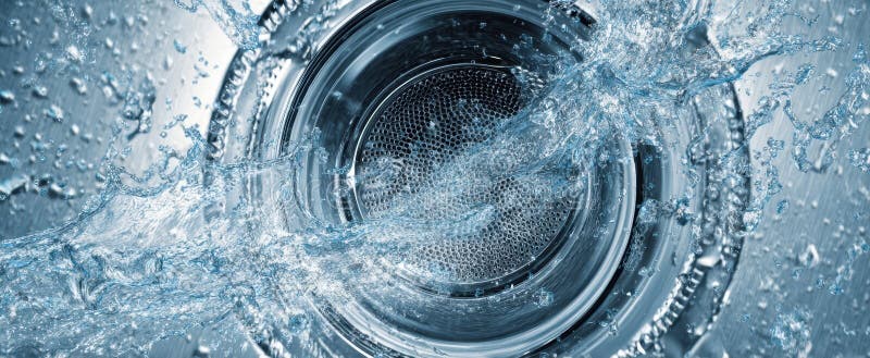 Water Splashing Out of the Washing Machine Drum, in a Closeup View ...