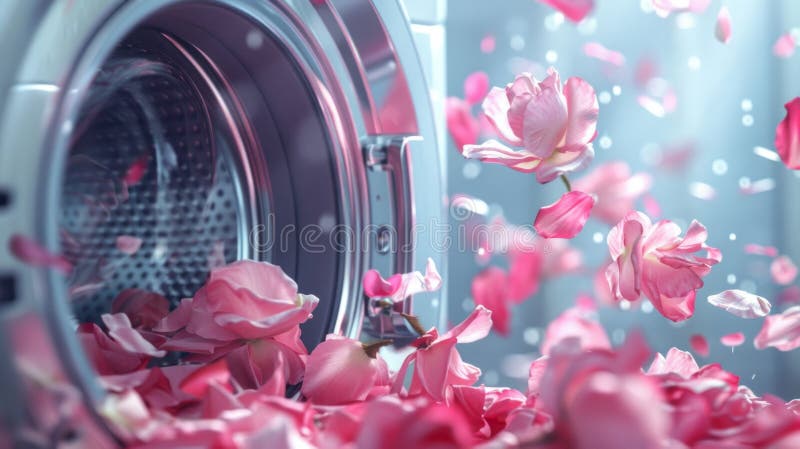 Washing Machine with Flower Petals and Detergent Stock Illustration ...