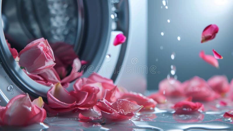 Washing Machine with Flower Petals and Detergent Stock Illustration ...