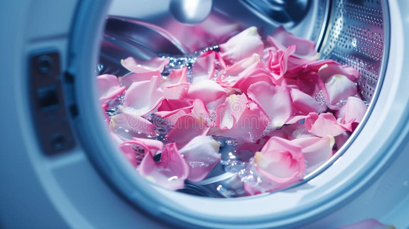 Washing Machine with Flower Petals and Detergent Stock Photo - Image of ...