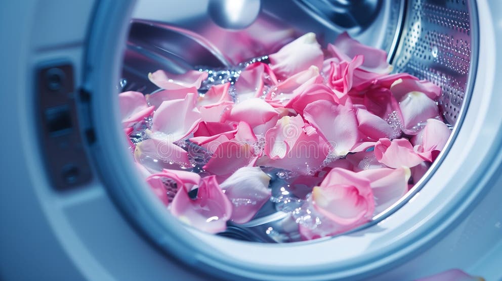 Washing Machine with Flower Petals and Detergent Stock Photo - Image of ...