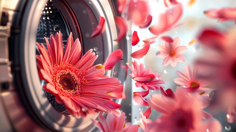 Washing Machine with Flower Petals and Detergent Stock Photo - Image of ...