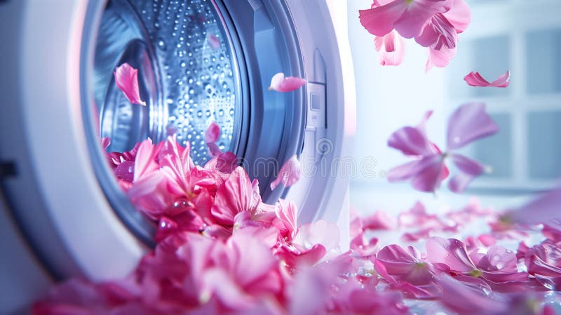 Washing Machine with Flower Petals and Detergent Stock Image - Image of ...