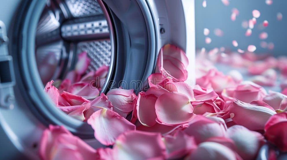 Washing Machine with Flower Petals and Detergent Stock Photo - Image of ...
