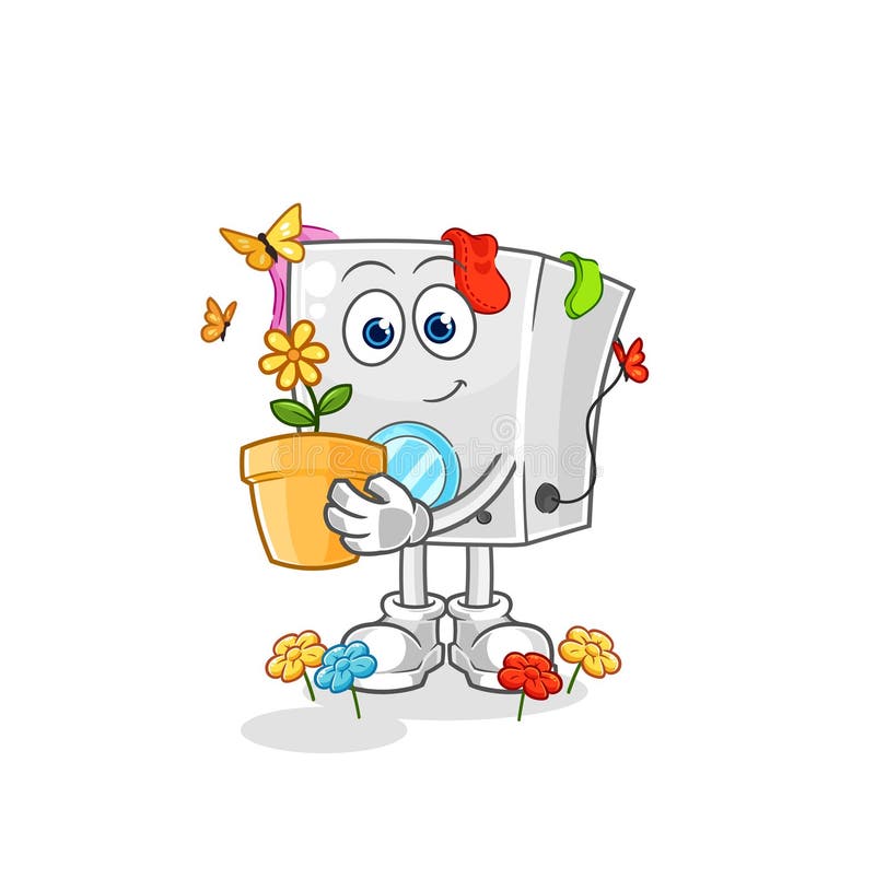 Washing Machine with a Flower Pot. Character Vector Stock Vector ...