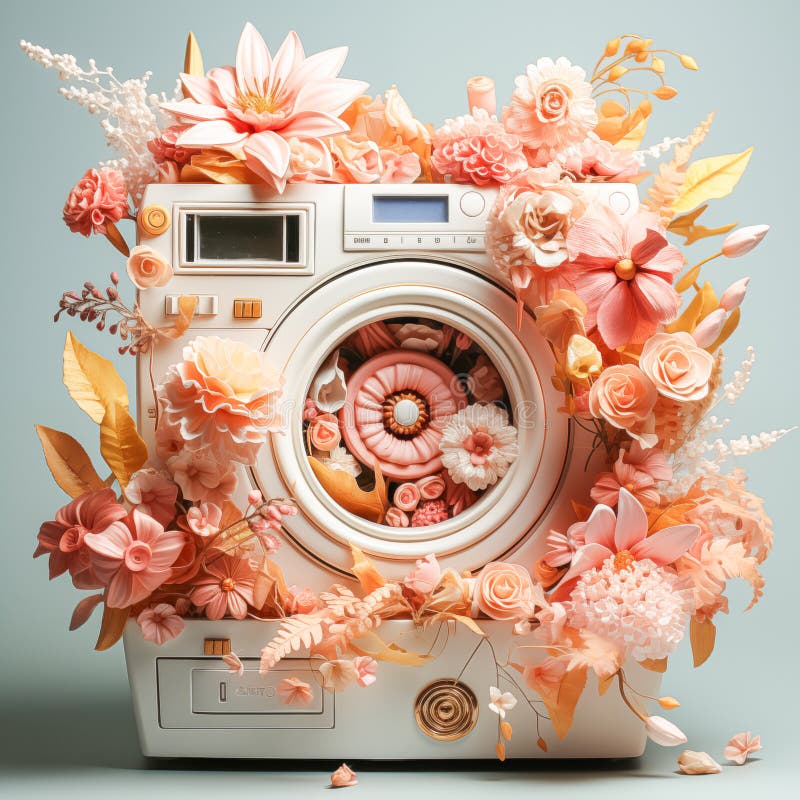 Washing Machine with Flowers Stock Illustration - Illustration of ...