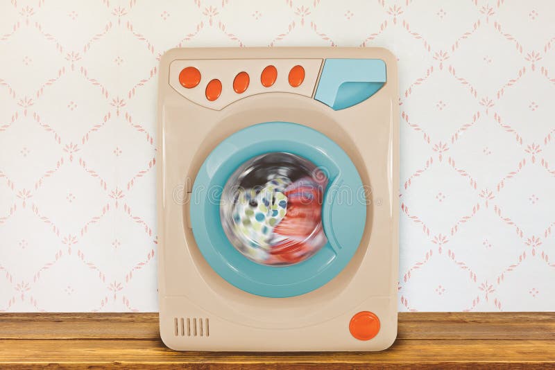 Washing Machine in Front of Retro Wallpaper Stock Image - Image of ...
