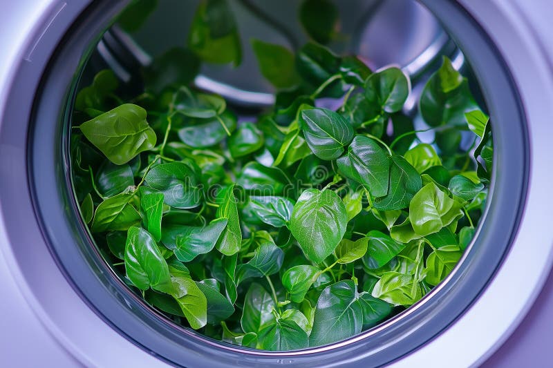 Washing Machine with Green Leaves Inside Stock Image - Image of energy ...