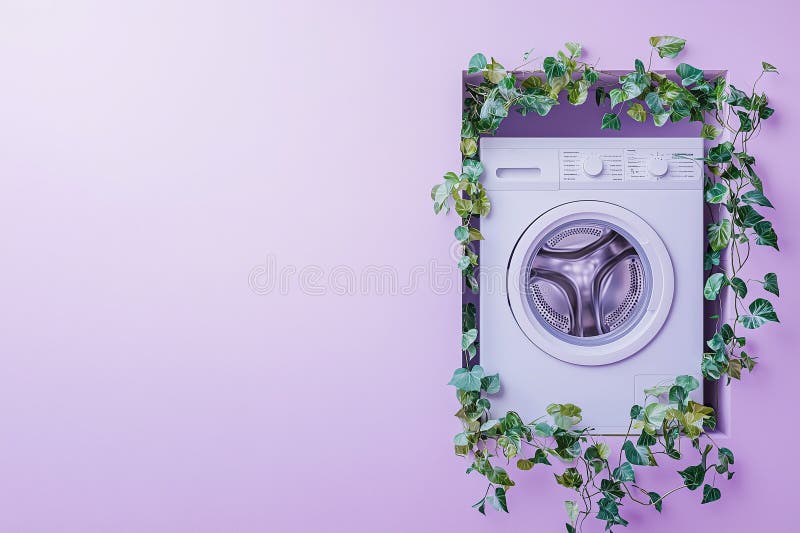 Washing Machine with Green Leaves Inside Stock Illustration ...