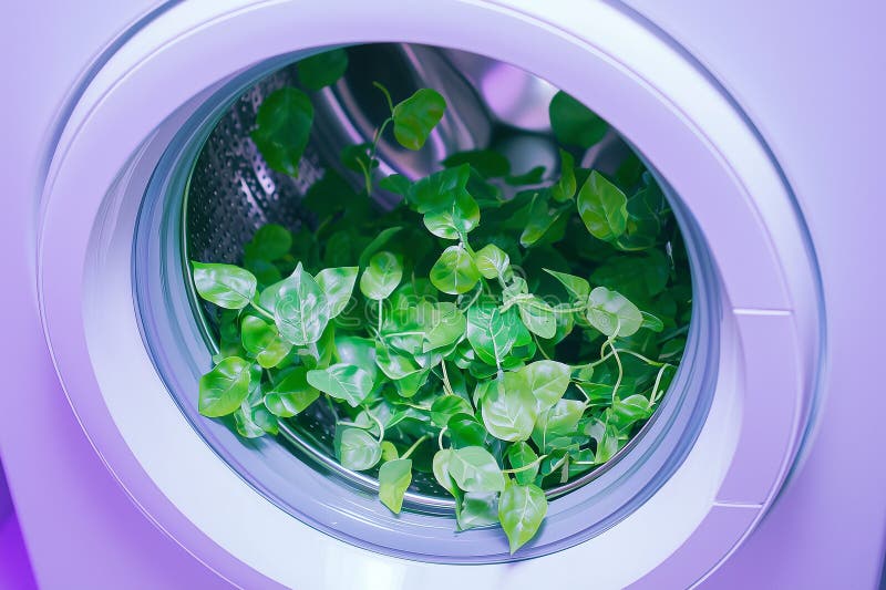 Washing Machine with Green Leaves Inside Stock Illustration ...