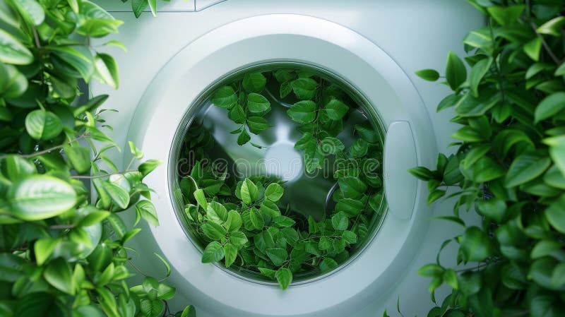 Washing Machine with Green Leaves Inside, Eco-friendly Concept Stock ...
