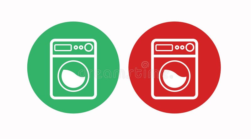Washing Machine Green and Red Rounded Icon or Sign Set. Vector Isolated ...