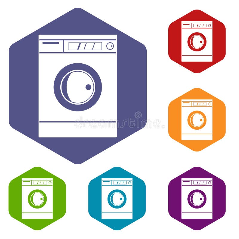 Washing Machine Icons Set Hexagon Stock Vector - Illustration of ...
