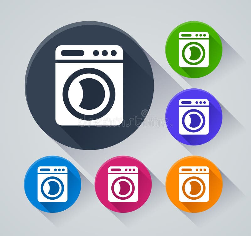 Washing Machine Icons with Shadow Stock Vector - Illustration of ...