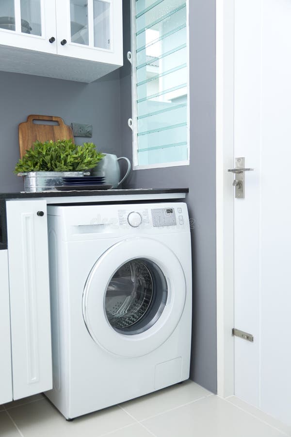 Washing machine in kitchen stock photo. Image of objects - 105089810