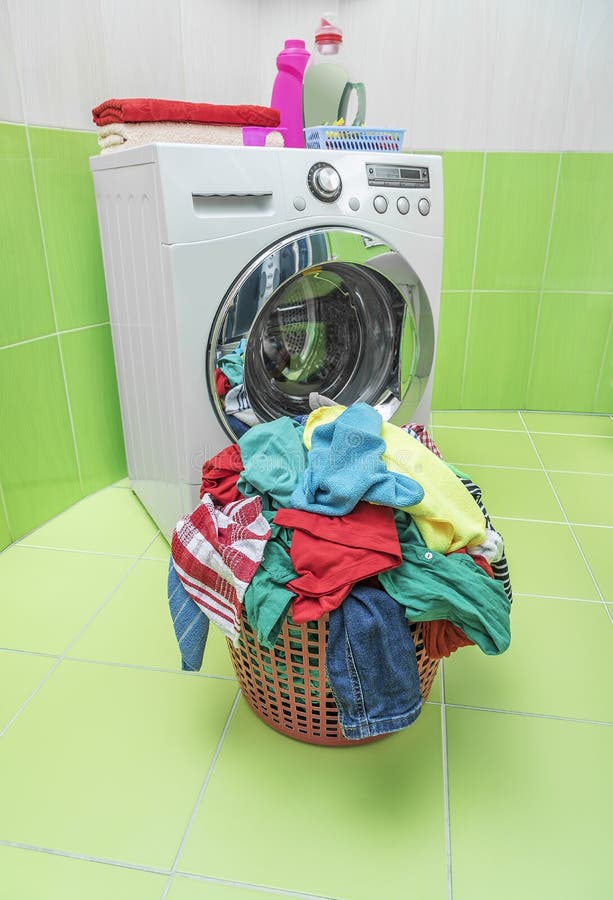 Washing Machine and Laundry Basket. Stock Image - Image of organized ...