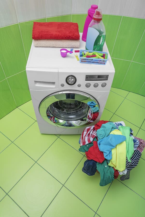 Washing Machine and Laundry Basket. Stock Photo - Image of equipment ...
