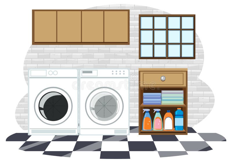 Washing Machine in Laundry Room Stock Vector - Illustration of eps10 ...