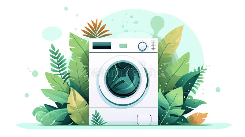 Washing Machine and Leaf, Eco Laundry Stock Illustration - Illustration ...