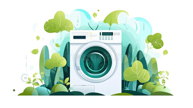 Washing Machine and Leaf, Eco Laundry Stock Illustration - Illustration ...