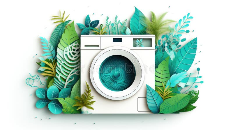 Washing Machine and Leaf, Eco Laundry Stock Illustration - Illustration ...