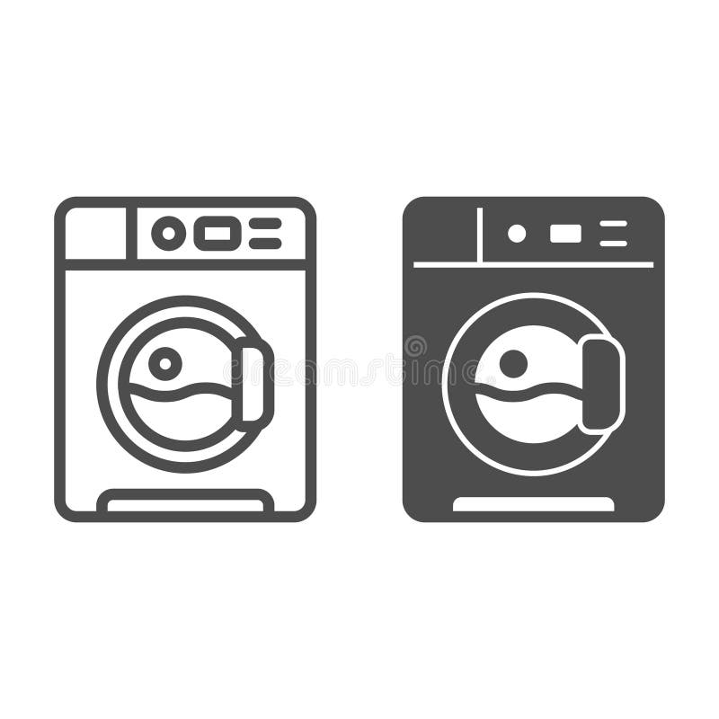 Washing Machine Line and Solid Icon, Laundry Service Concept. Vector ...