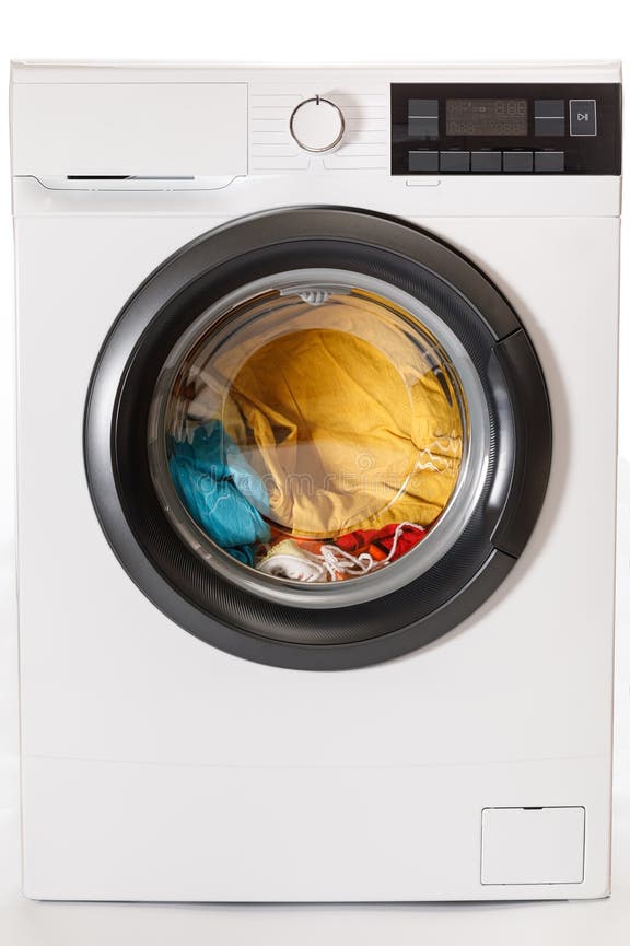 Washing Machine Loaded with Laundry before Washing. Close-up Stock ...