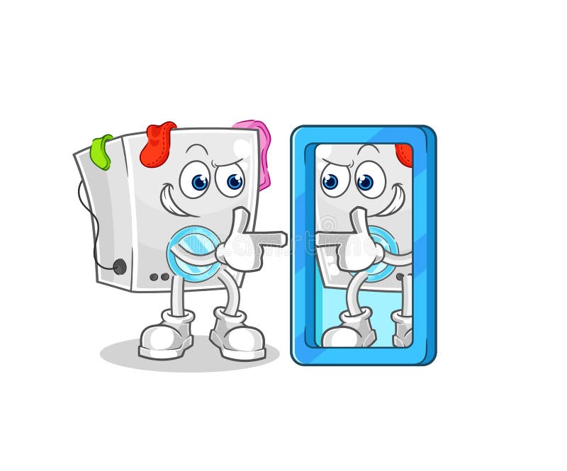Washing Machine Looking into Mirror Cartoon. Cartoon Mascot Vector ...