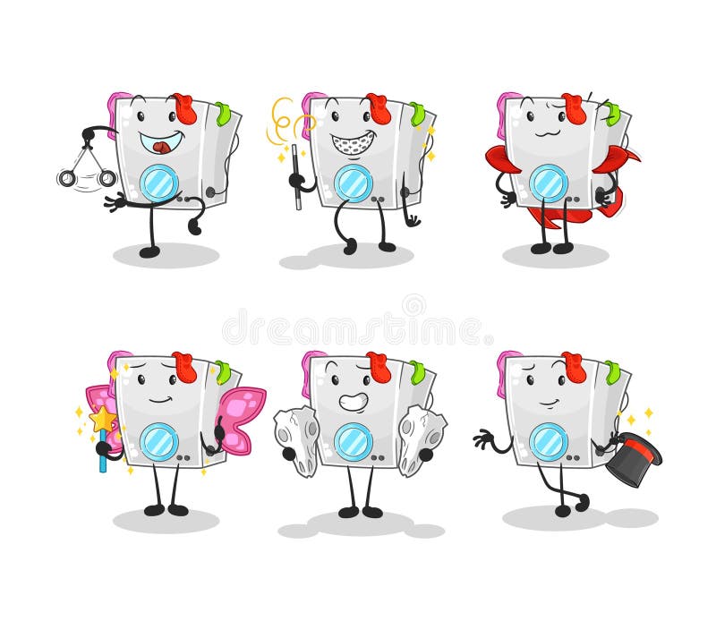 Washing Machine Magic Group Character. Cartoon Mascot Vector Stock ...